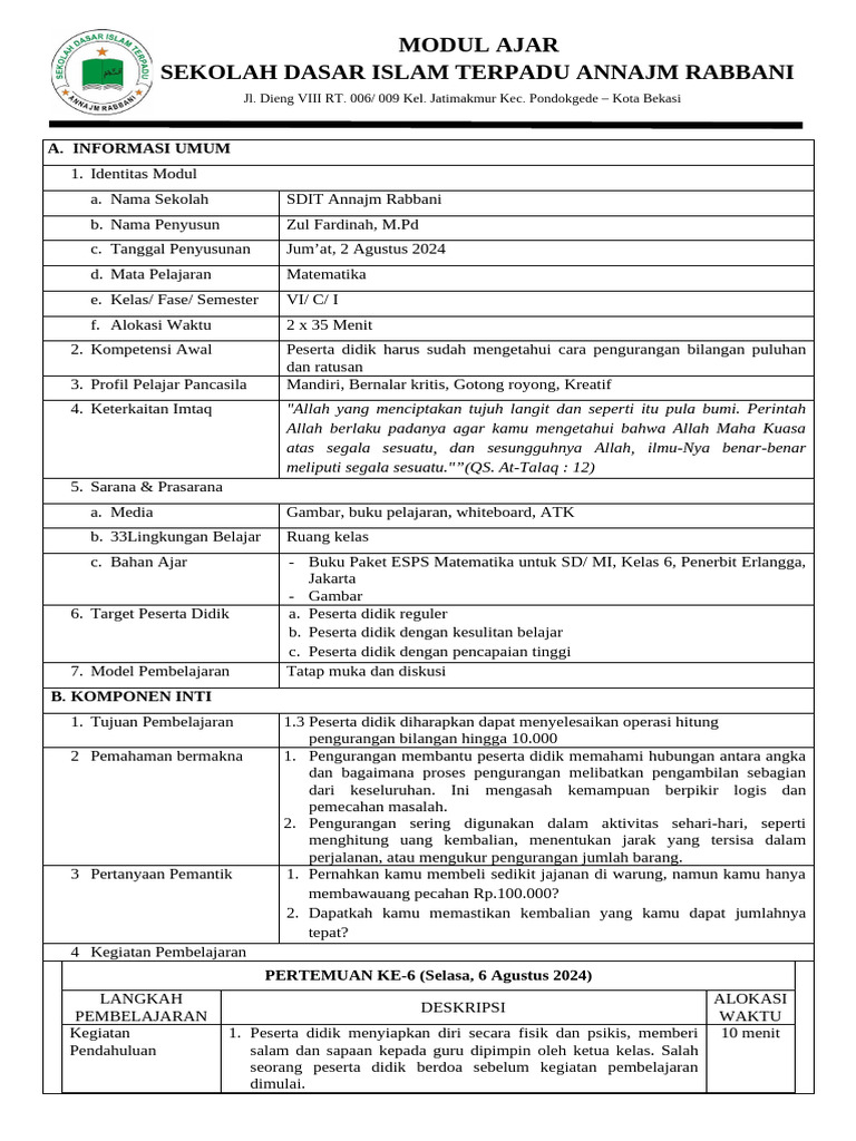 Modul Matematika Kelas 6 | PDF
