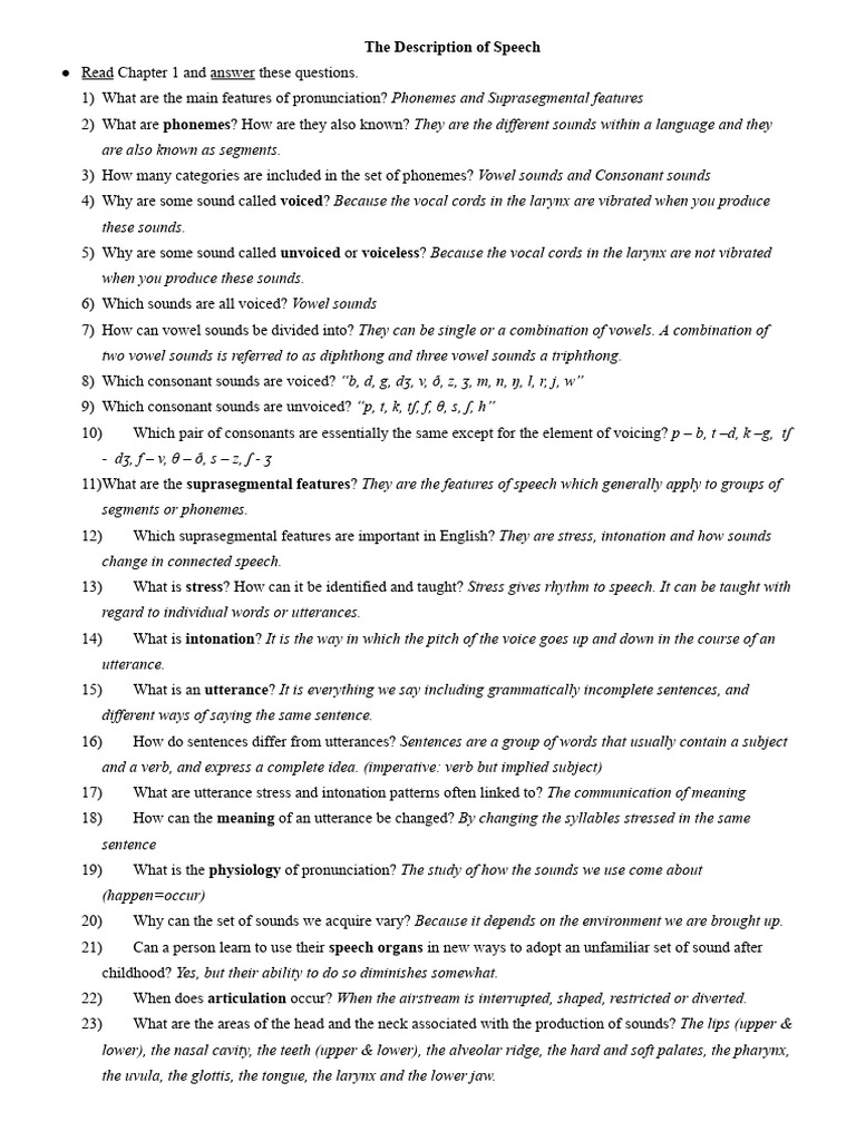 The Description of Speech Answers | PDF | Consonant | Phonetics