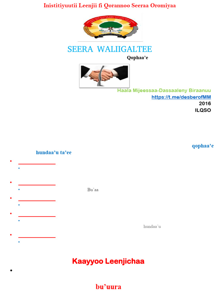 Seera Waliigaltee PPT, 2016 Updated-Desalegn B.N | PDF