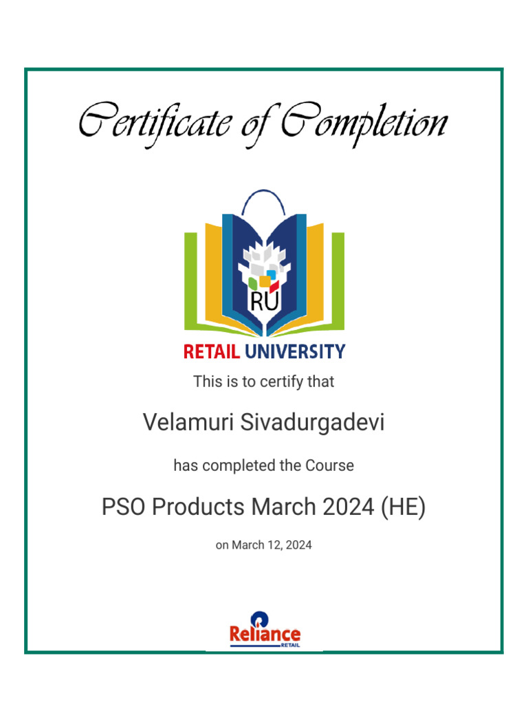 Retail Certificate - Learn and Grow | PDF