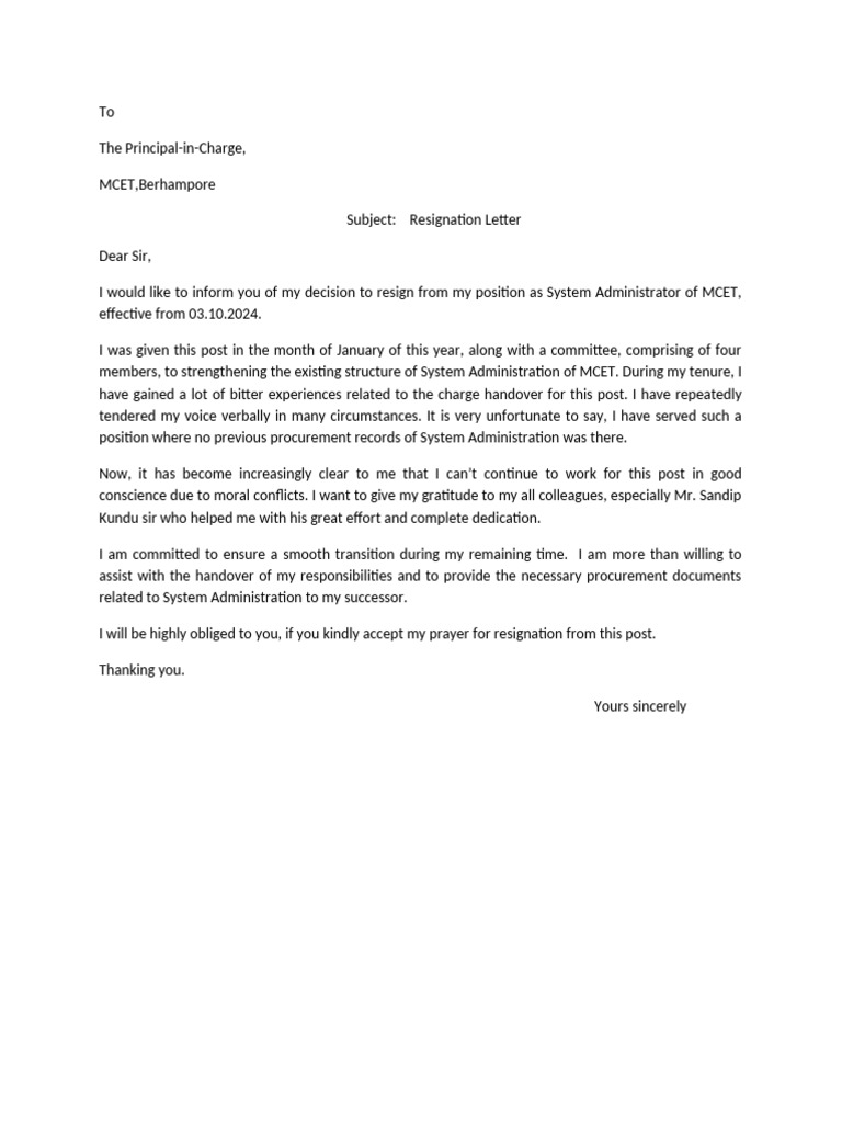 Resignation Letter | PDF | Career & Growth
