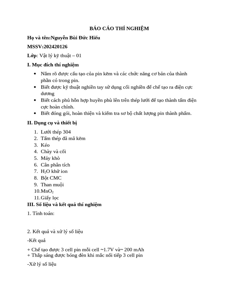 Mẫu báo cáo TN chung cho các bài TN | PDF