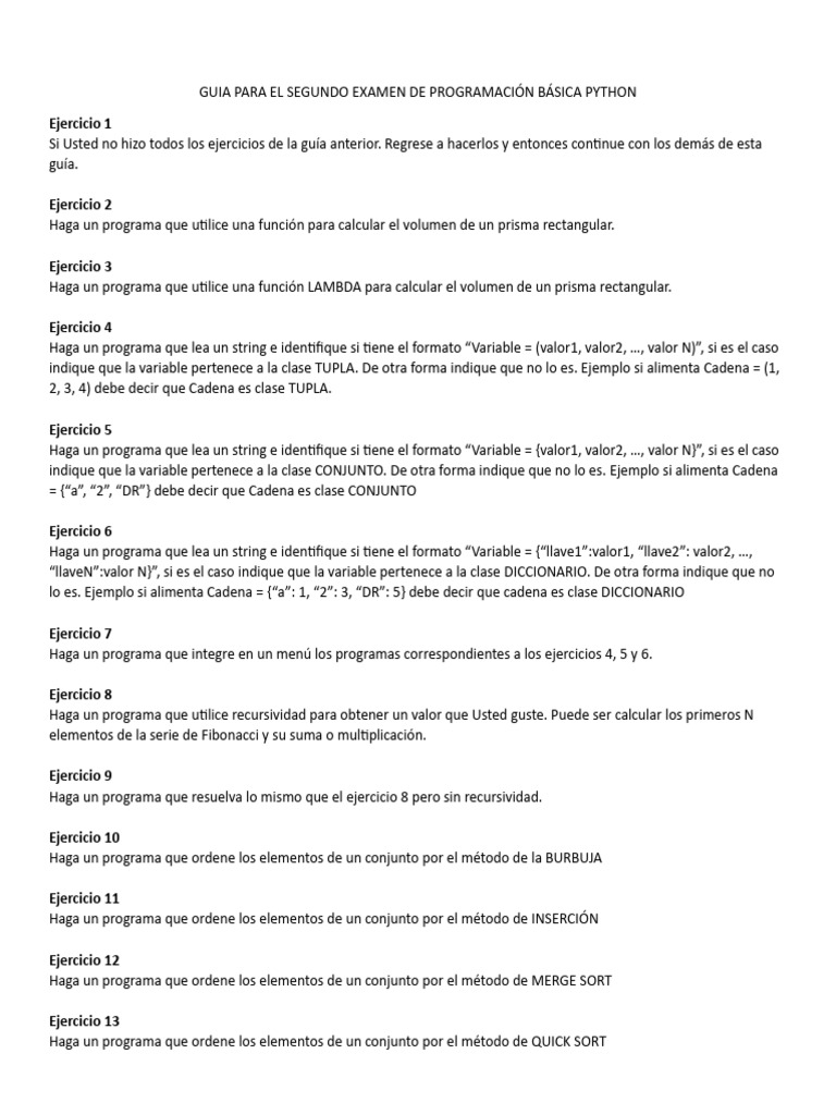 Guía para Examen de Programación Python | PDF | Informática ...