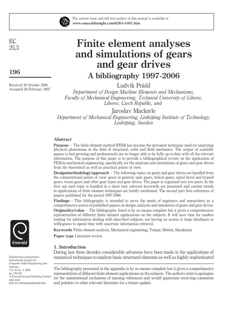 Finite Element Analyses and SImulations of Gears & Gear Drives ...