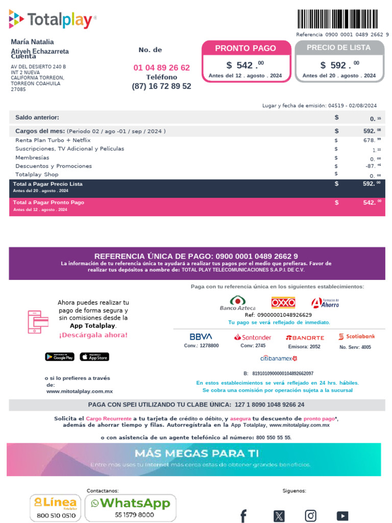 Instrucciones De Pago Totalplay 2024 Pdf Tarjeta De Débito