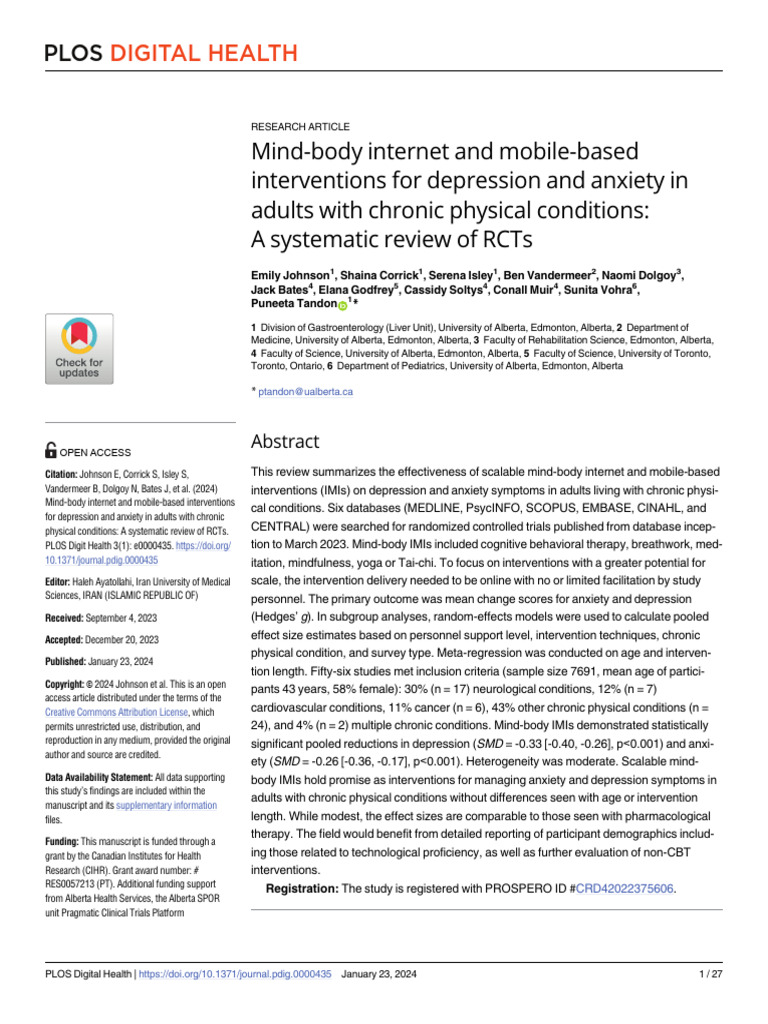 Mind-Body Internet and Mobile-Based Interventions For Depression and ...
