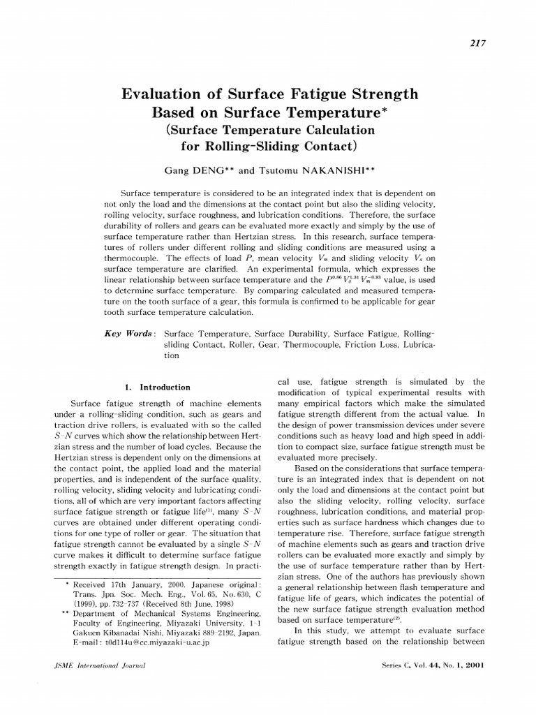 Evaluation of Surface Fatigue Strength - Deng2001 | PDF