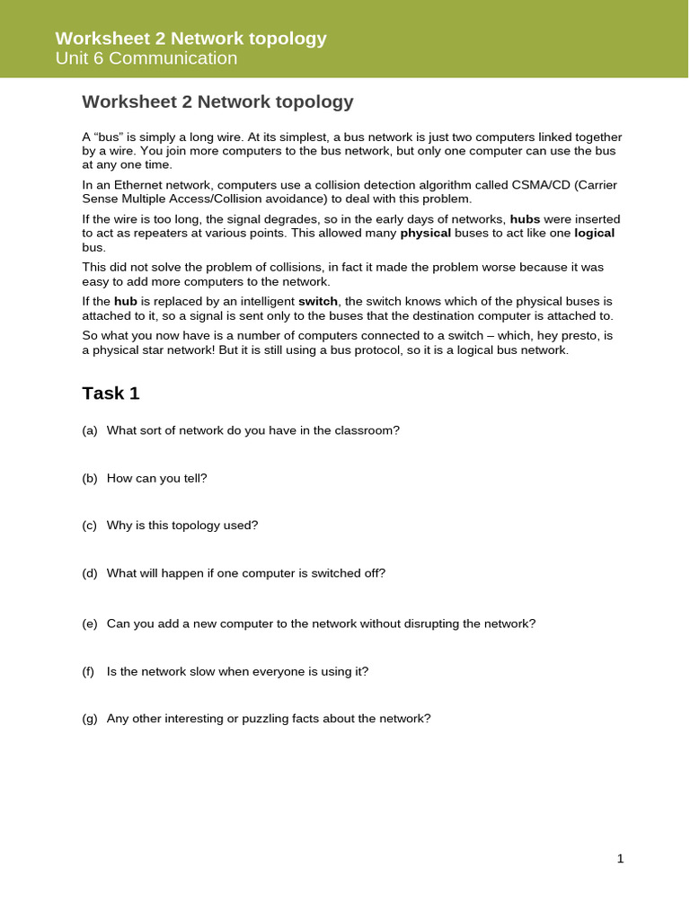 Communications Worksheet 2 Bus Vs Star Network | PDF | Computer Network ...