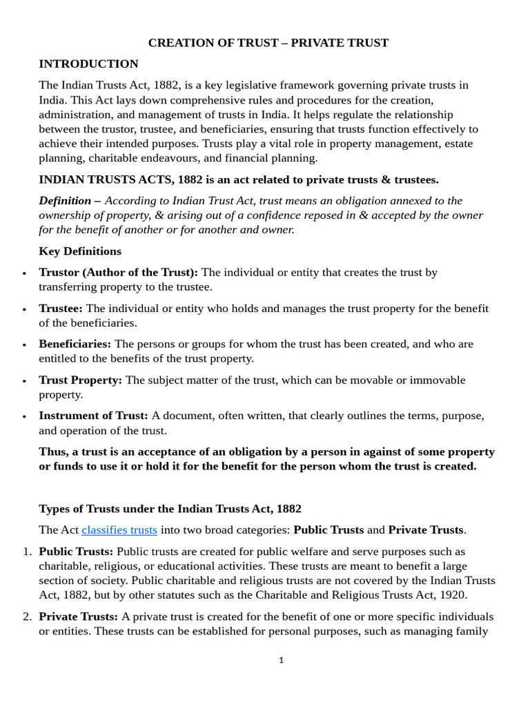 Creating Private Trusts in India | PDF | Trustee | Property