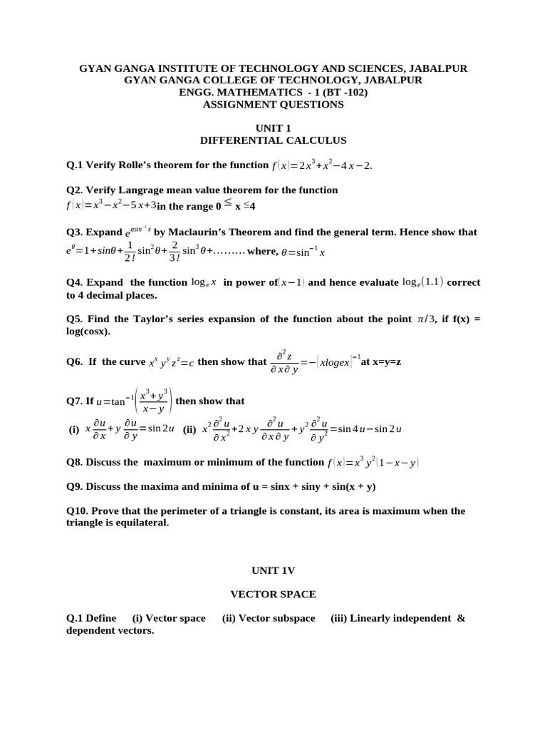 Engineering Mathematics Assignment Questions | PDF | Eigenvalues And ...