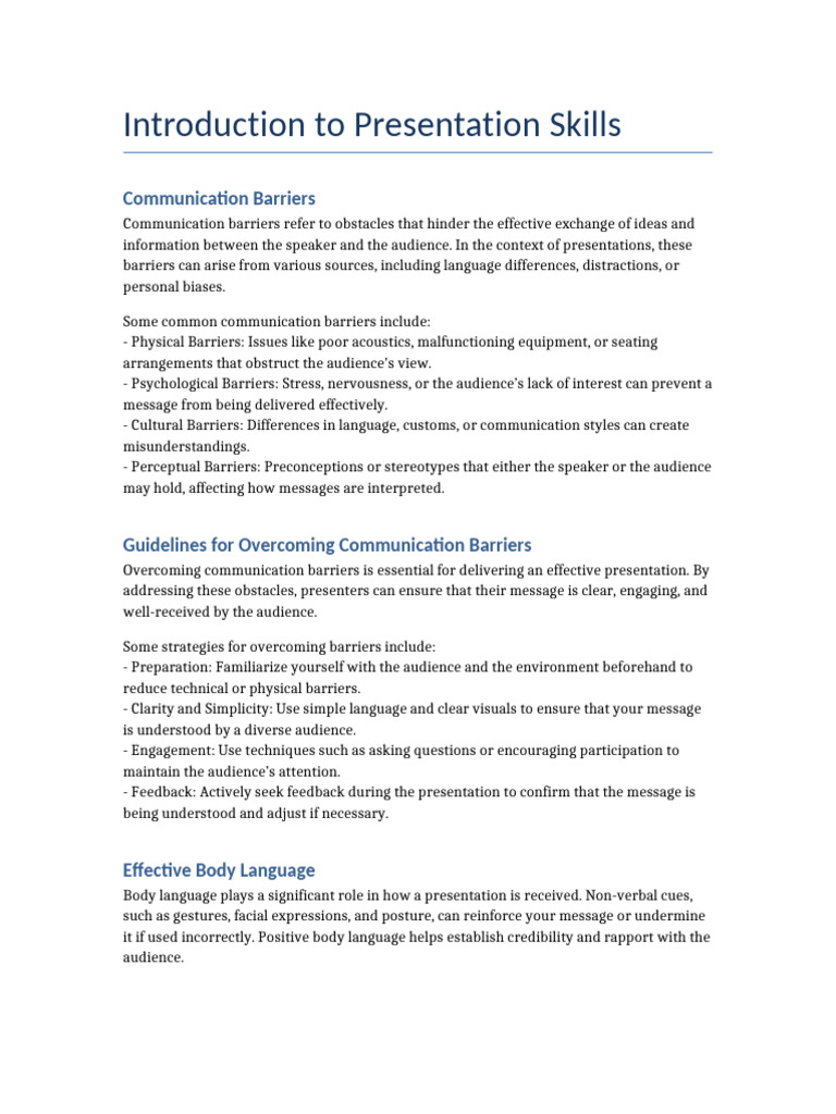 Introduction To Presentation Skills | PDF | Communication | Body Language