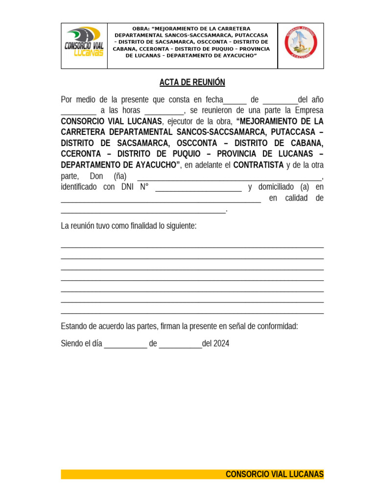 ACTA DE REUNIÓN Rev 01 | PDF