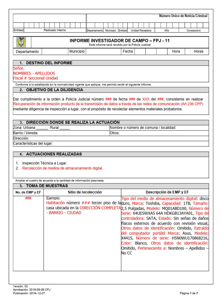 001 Ejemplo FPJ-11 Recoleccion Evidencia Digital_3_Firma | PDF | Disco duro | Internet
