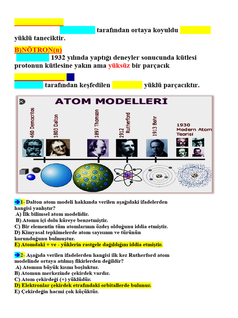 12 - ATOM (MODELLERİ) TEORİSİ CVP - Kopya | PDF