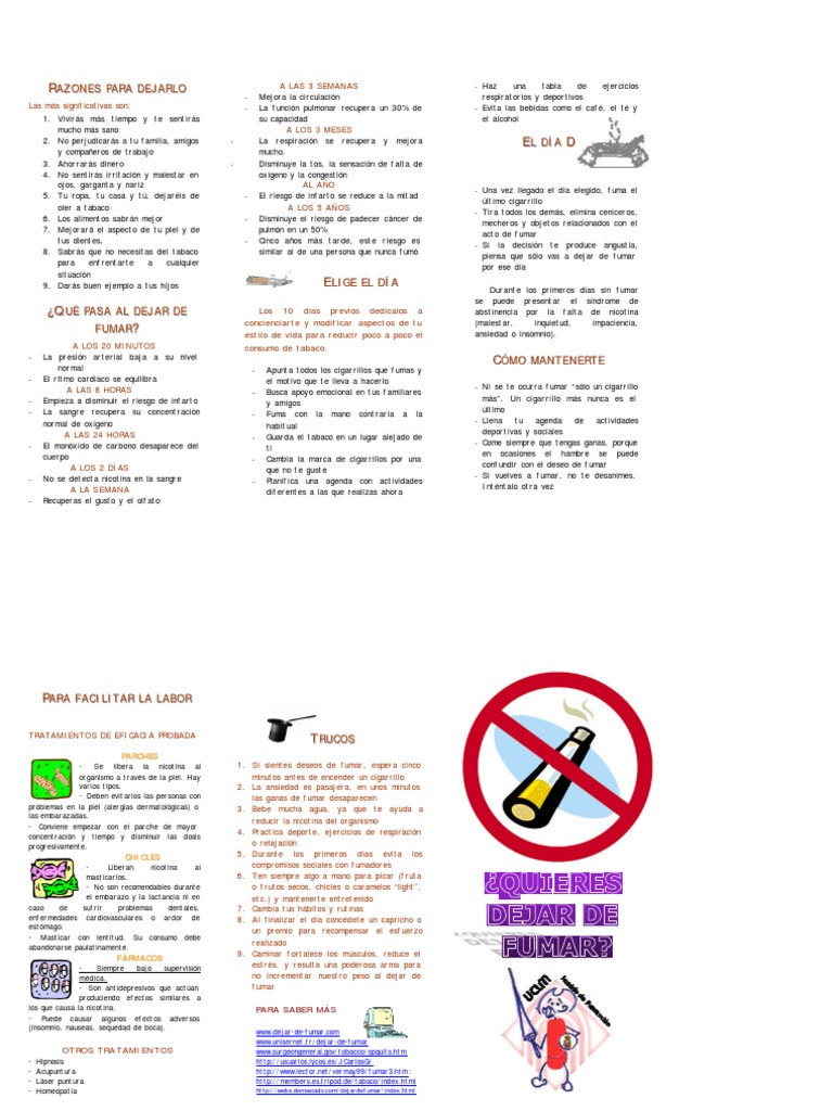 Triptico Dejar de Fumar | PDF | Fumar tabaco | Adicción