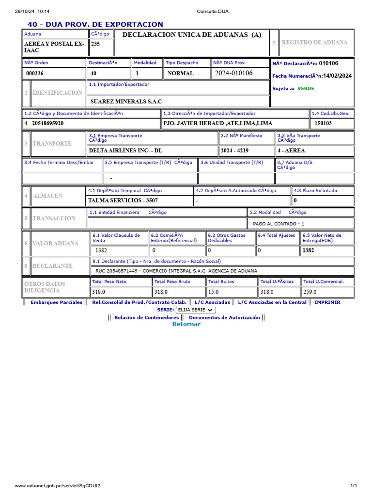 Consulta DUA 2024 - FEB | PDF | Transporte de mercancías | Negocios ...