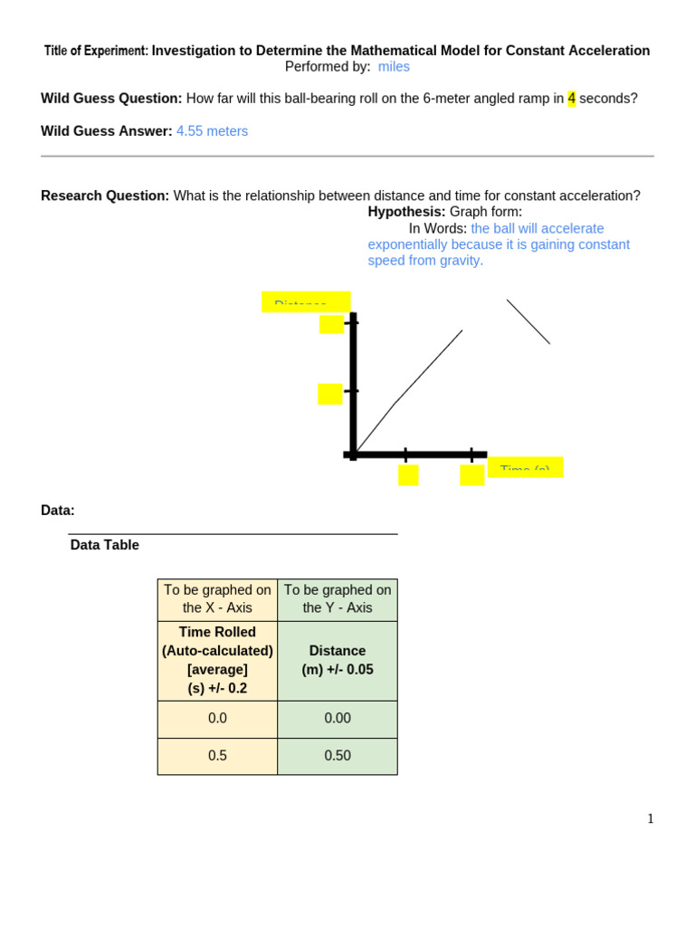 Template For Constant Acceleration | PDF | Distance | Mathematical Model
