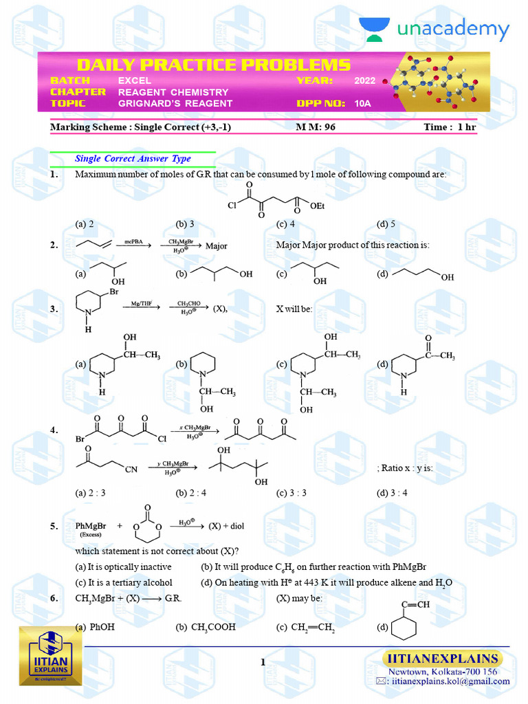 13 DPP 10a Reaction Chem (G R) | PDF | Chemical Reactions | Organic Chemistry