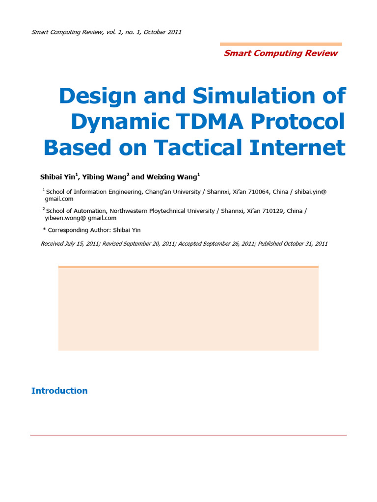 Design and Simulation of Dynamic TDMA Protocol Based On Tactical Internet | PDF | Computer ...