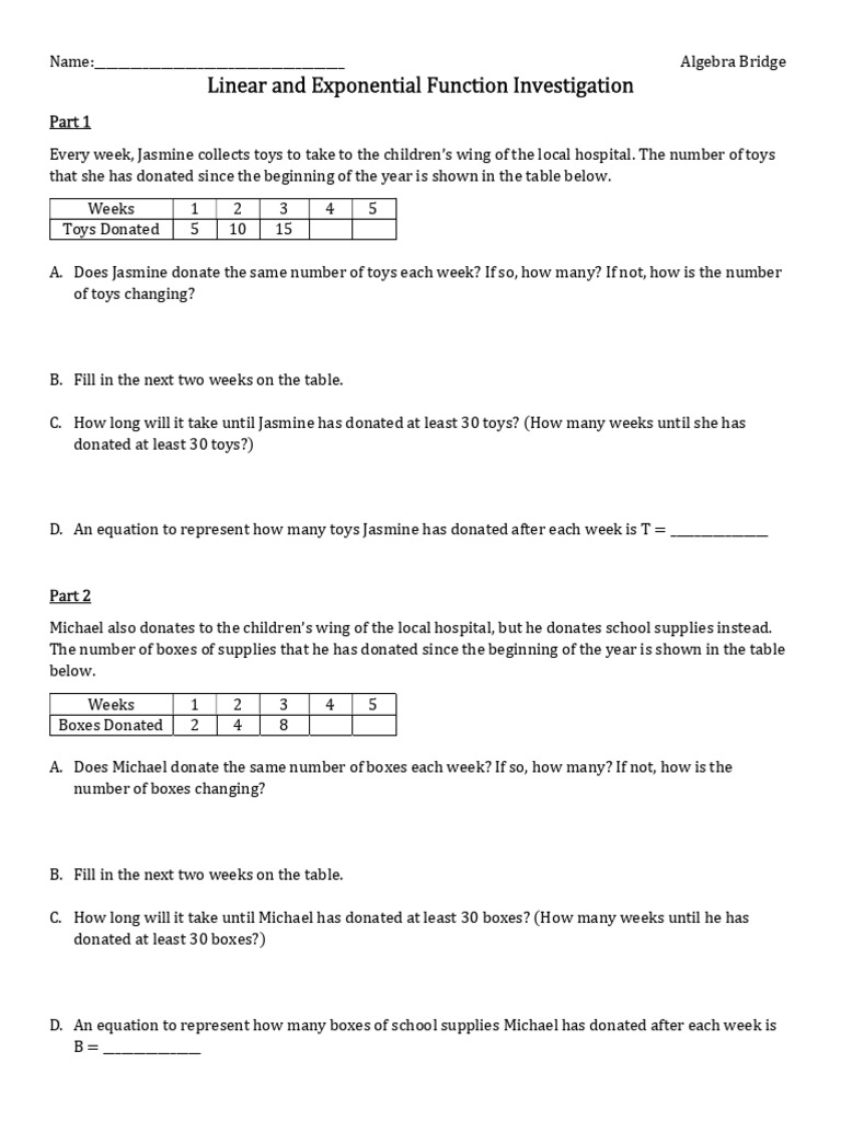 Linear and Exponential Function Investigation | PDF | Equations ...