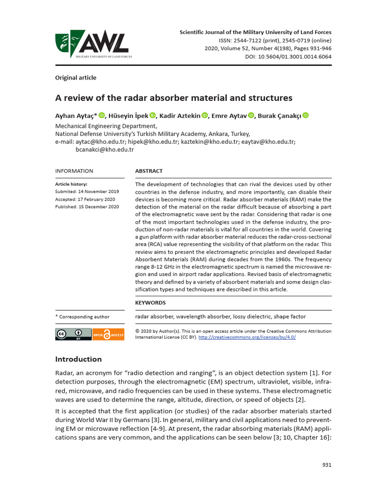 A Review of The Radar Absorber Mate | PDF | Radar | Waves