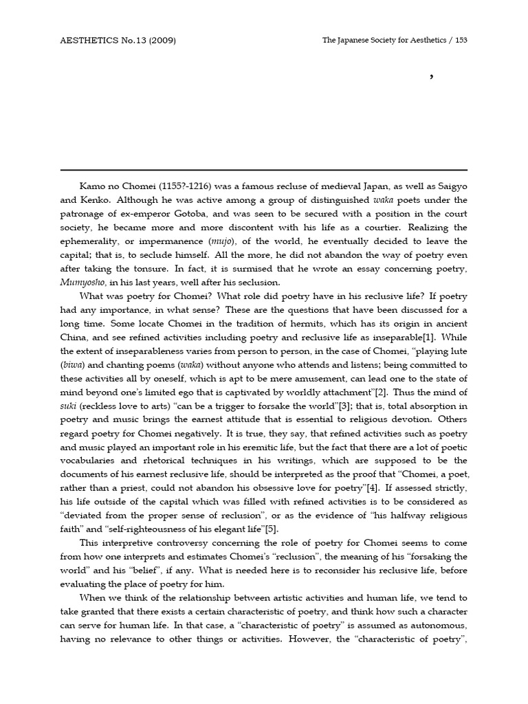 On The Hojoki of Kamo No Chomei | PDF