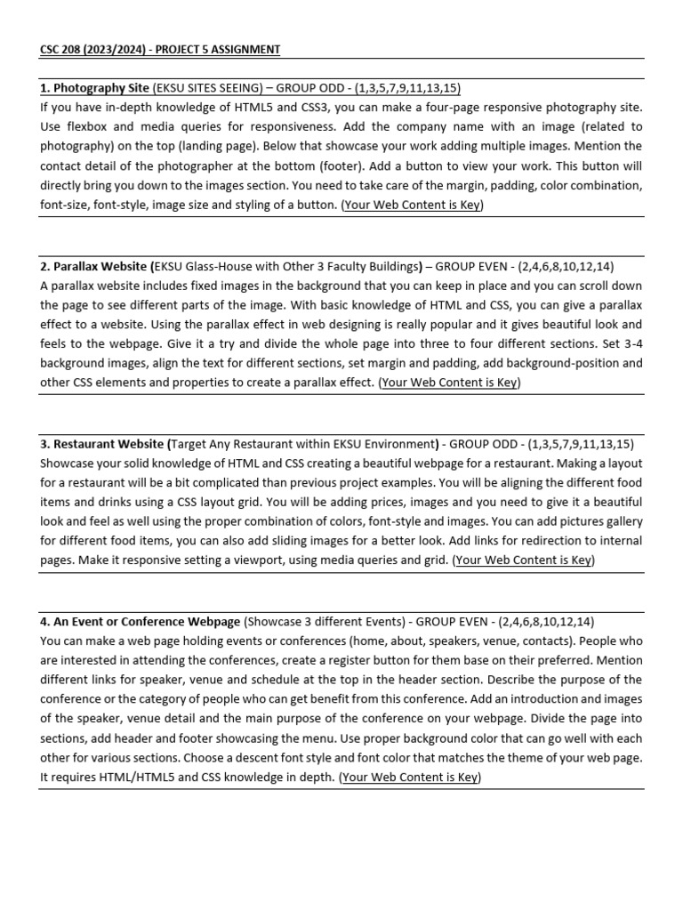 CSC 208 (2023-2024) - Project 5 Assignment | PDF | World Wide Web | Internet & Web
