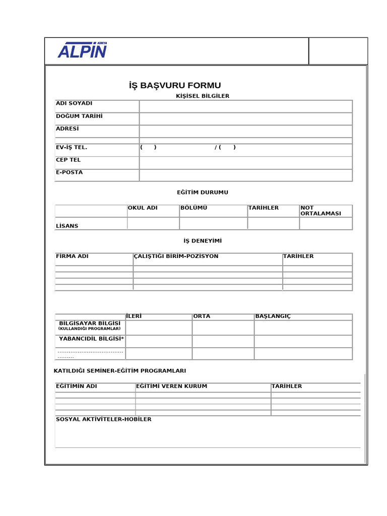 Is Basvuru Formu | PDF