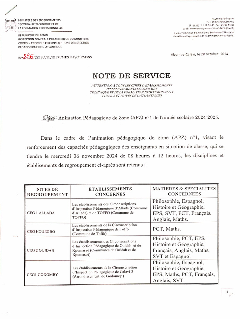 Note de Service Apz 1 | PDF
