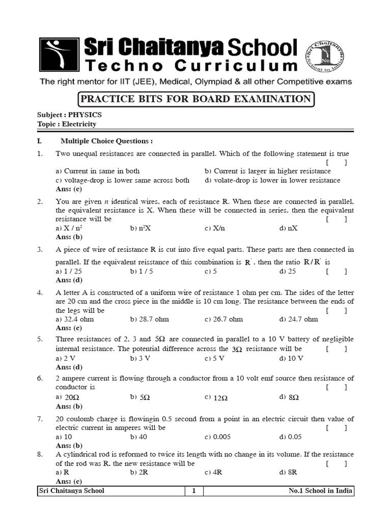 Practice Bits For Board Examination Electricity | PDF | Electrical ...