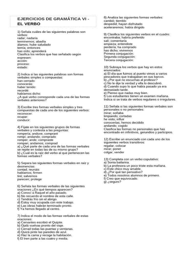 Ejercicios de Gramática 2 | PDF | Adverbio | Verbo