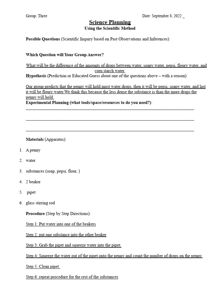 penny lab | PDF | Scientific Method | Water