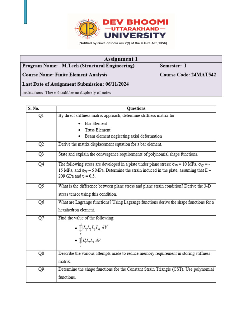 Assignment 1 FEM | PDF | Teaching Methods & Materials | Science & Mathematics