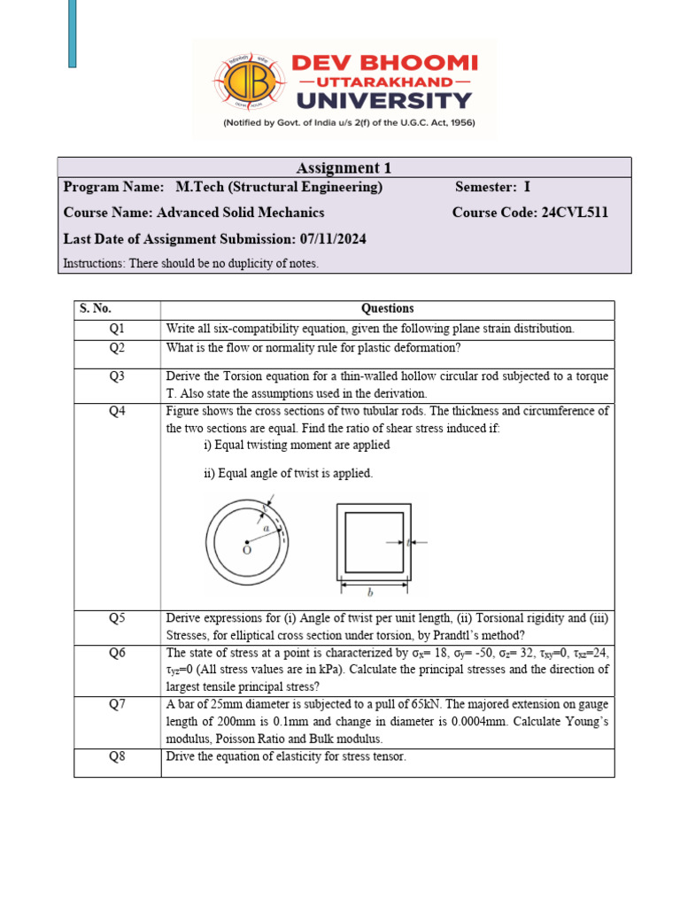 Assignment 1 Advanced Solid Mechanics | PDF