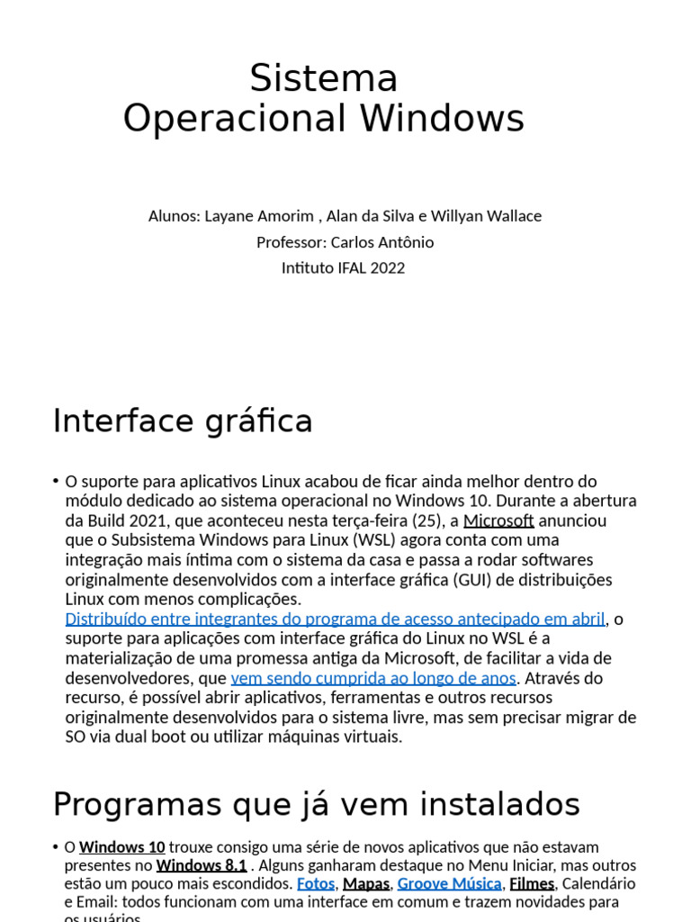 Sistemas Operacional Windows | PDF | Microsoft Windows | Windows 10