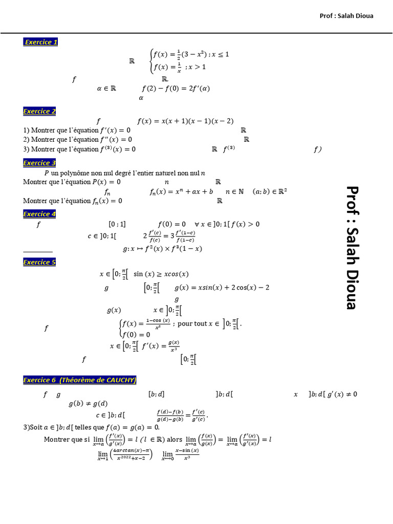Exercices Corrigés : Théorème de Rolle | PDF | Nombre réel | Mathématiques