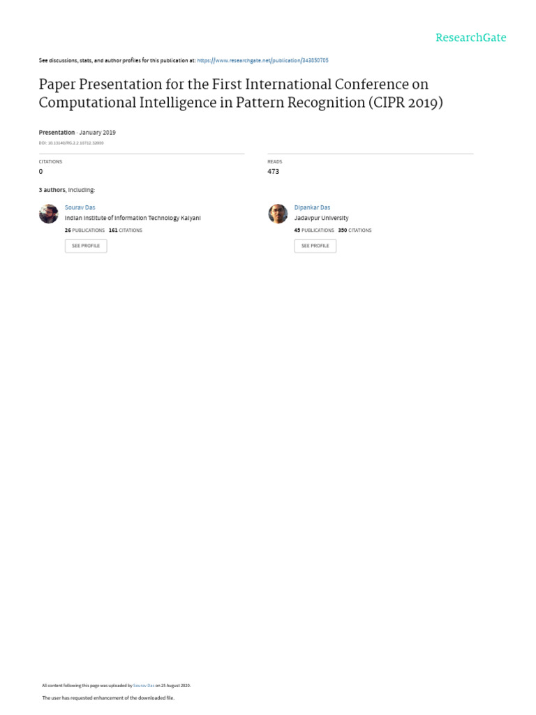Paper Presentation For The First International Conference On Computational Intelligence in ...