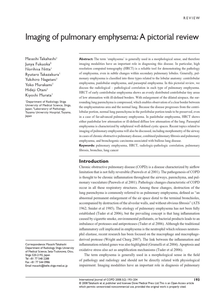 Imaging of Pulmonary Emphysema A Pictorial Review | PDF | Lung ...