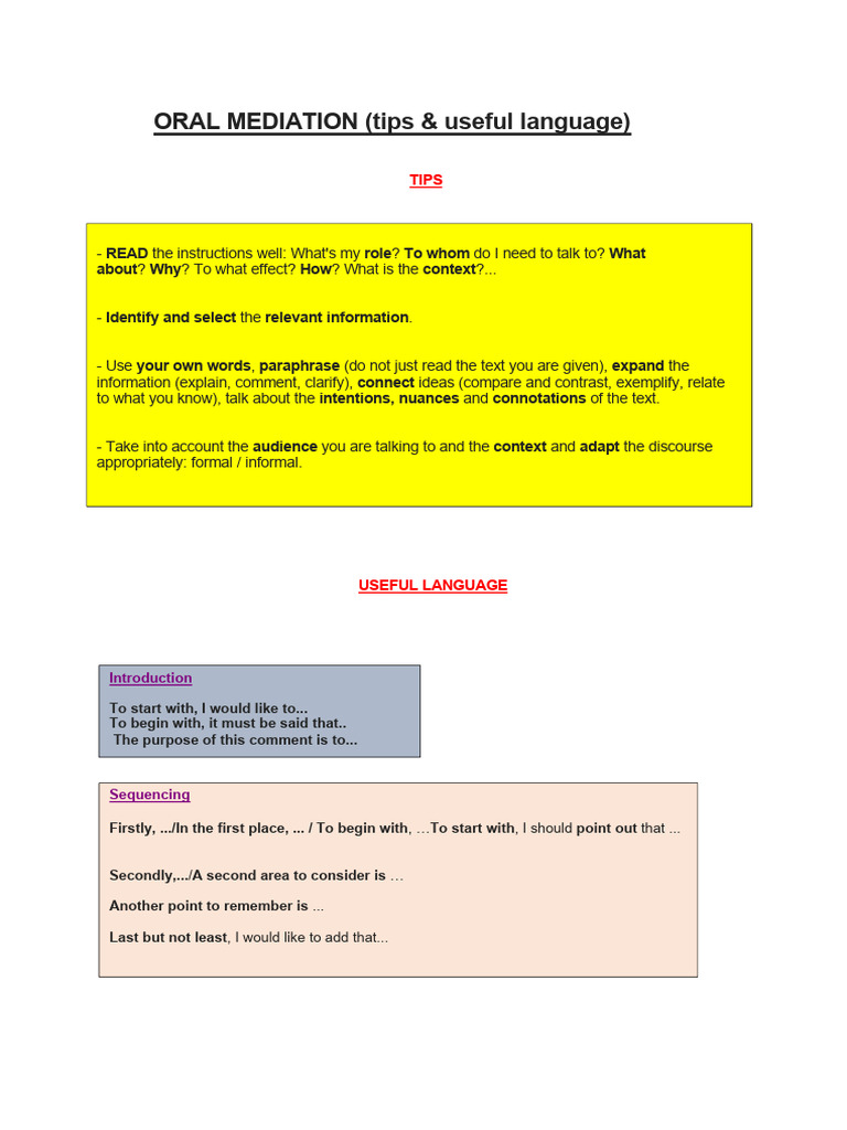 Oral Mediation Tips 0 Useful Language | PDF | Mind | Reason