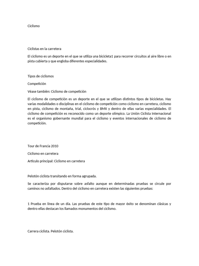 Tipos de Clases de Ciclismo | PDF | Carreras de bicicletas de carretera ...