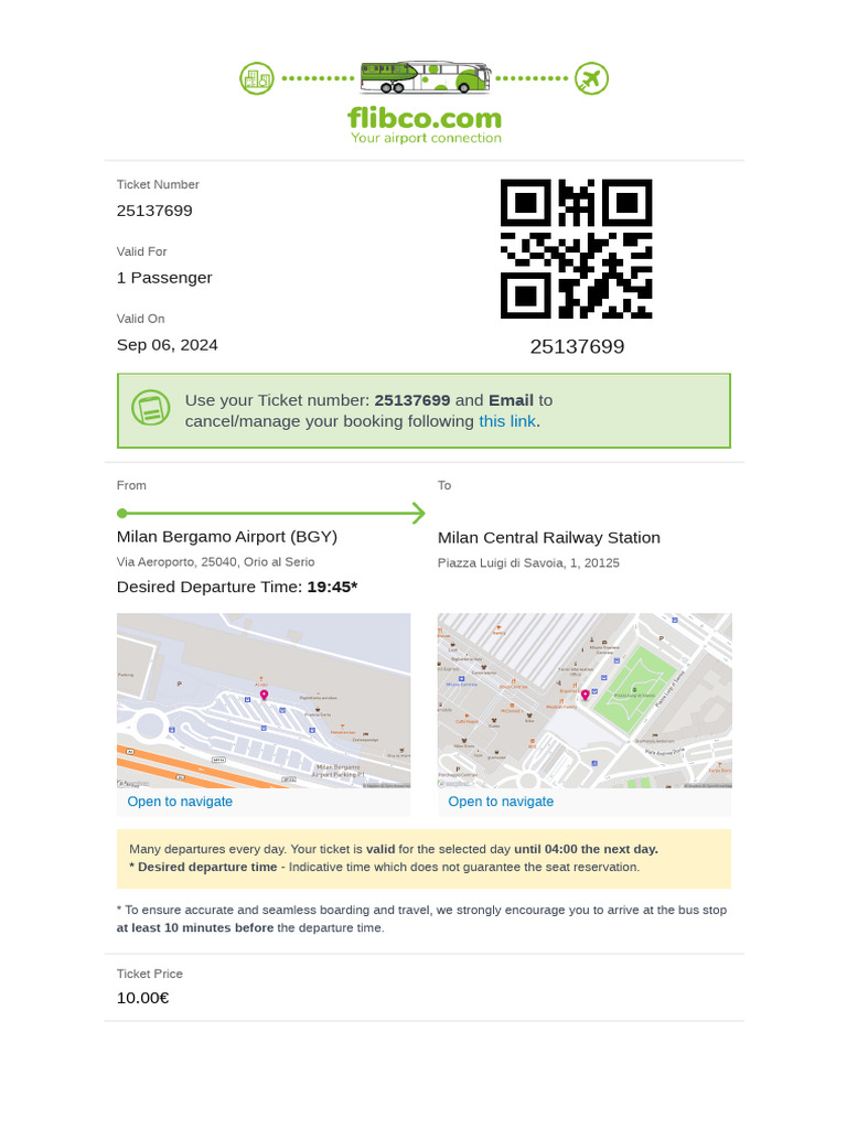 Milan Bus Ticket Confirmation Details | PDF | Business | Finance ...
