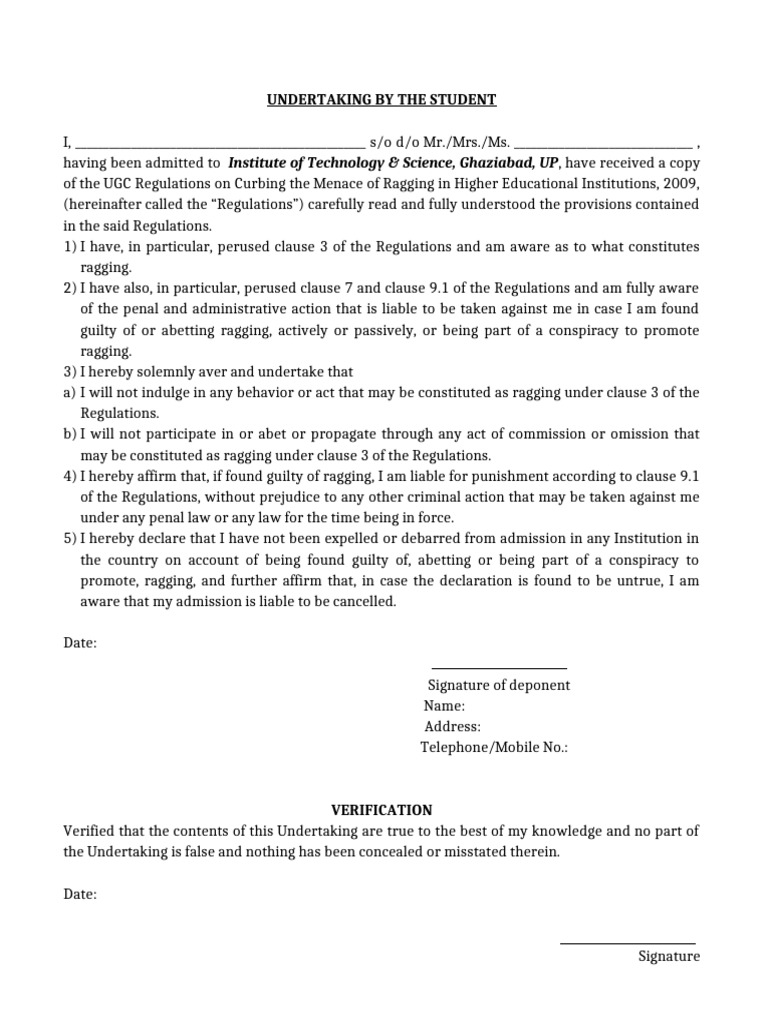 Ragging Affidavit by Students | PDF | Affidavit | Justice