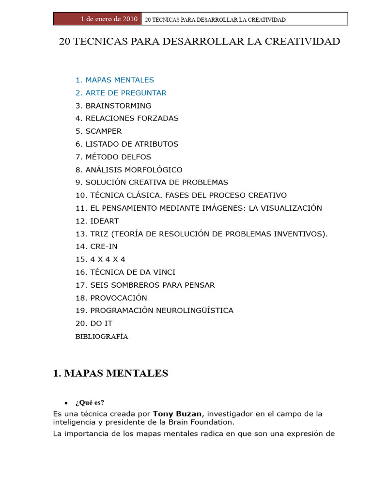 Tecnicas para desarrollar la creatividad.docx | PDF | Creatividad | Pensamiento