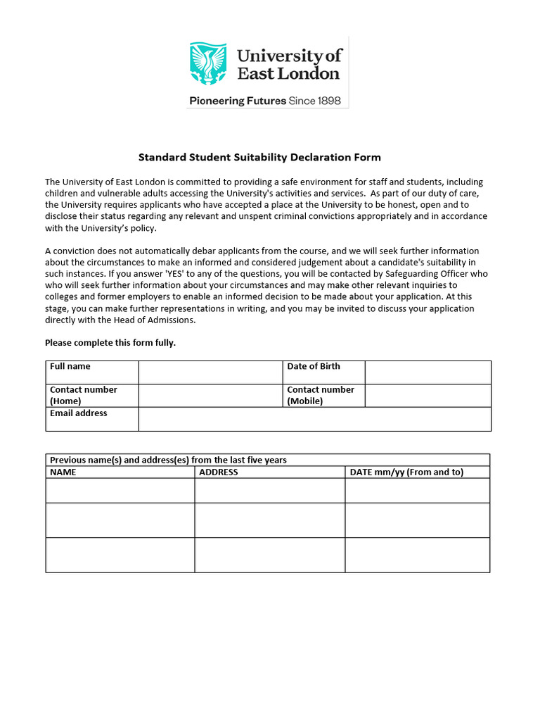 student-suitability-declaration-form---standard | PDF | Justice | Crime ...