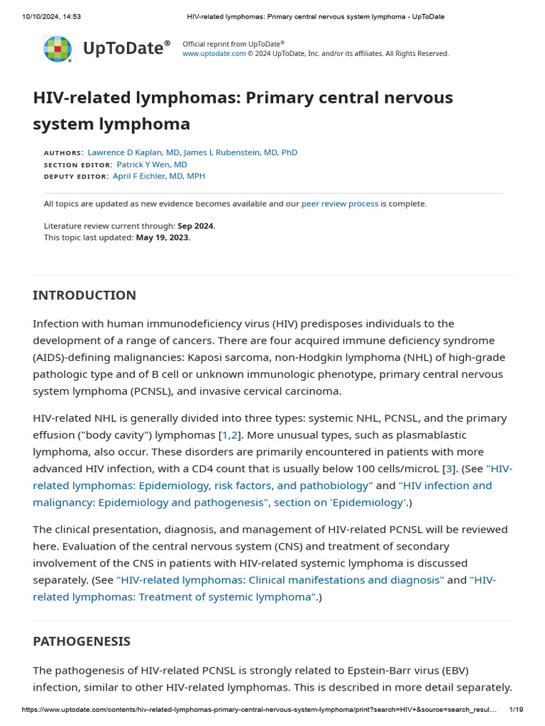 HIV-related Lymphomas - Primary Central Nervous System Lymphoma ...