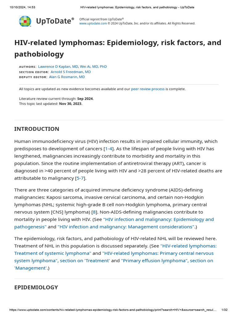 HIV-related Lymphomas - Epidemiology, Risk Factors, and Pathobiology ...