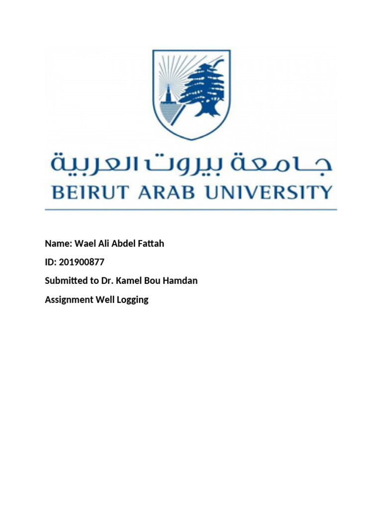 Name: Wael Ali Abdel Fattah ID: 201900877 Submitted To Dr. Kamel Bou Hamdan Assignment Well ...