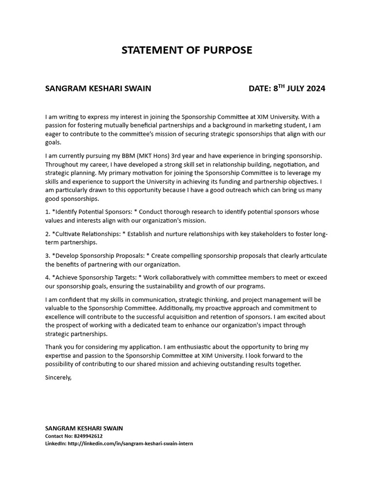 Statement of Purpose | PDF