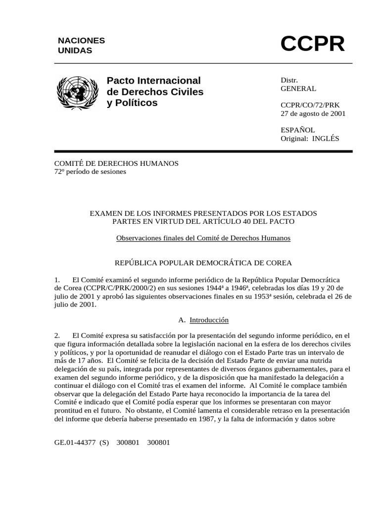 CCPR Co 72 PRK | PDF | Pena capital | Prisión