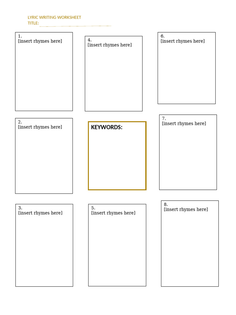 Lyric Writing Worksheet - Template | PDF